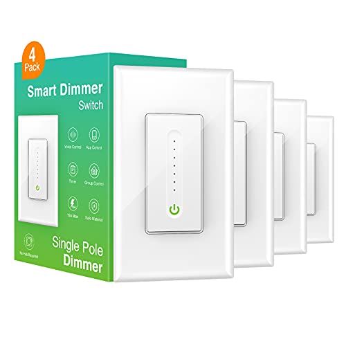 GHome Smart Smart Dimmer Switch Work with Alexa Google Home, Neutral Wire Required 2.4GHz Wi-Fi Switch for Dimming LED CFL INC Light Bulbs, Single Pole, UL Certified, No Hub Required, 4Pack