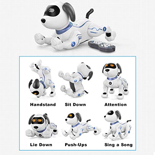 fisca Remote Control Dog, RC Robotic Stunt Puppy Voice Control Toys Handstand Push-up Electronic Pets Dancing Programmable Robot with Sound for Kids Boys and Girls Age 6, 7, 8, 9, 10 Year Old