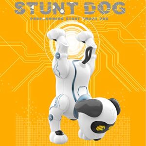 fisca Remote Control Dog, RC Robotic Stunt Puppy Voice Control Toys Handstand Push-up Electronic Pets Dancing Programmable Robot with Sound for Kids Boys and Girls Age 6, 7, 8, 9, 10 Year Old