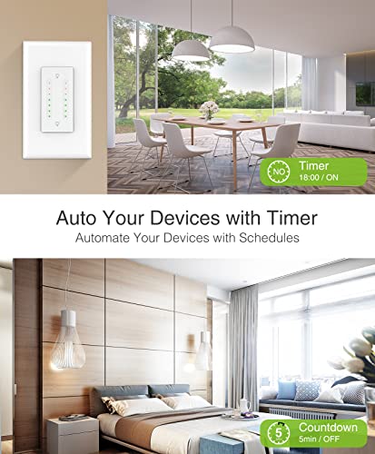 GHome Smart Dual Dimmer Switch Compatible with Alexa Google Home, 2.4GHz Wi-Fi Switch for Dimmable LED CFL INC Light Bulbs, Space Saving, Neutral Wire Required,1 Pack