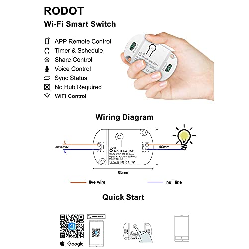 16A Basic Wireless Smart Switch，Wi-Fi Light Switch Compatible with Alexa & Google Home & SmartThings,FCC Certified,No Hub Required Support DIY Module (2-Pack)