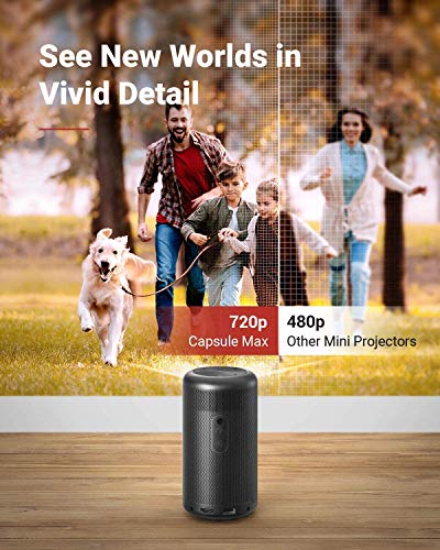 Anker NEBULA Capsule Max, Pint-Sized Wi-Fi Mini Projector, 200 ANSI Lumen Portable Projector, Native 720p HD, 8W Speaker, Movie Projector, 100 Inch Picture, 4Hr Video Playtime, Home Theater