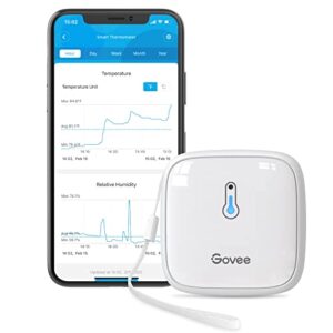 govee bluetooth hygrometer thermometer, temperature gauge humidity meter, app alerts, free data export storage, up to 500 days battery life, 230ft connecting range for humidor, greenhouse