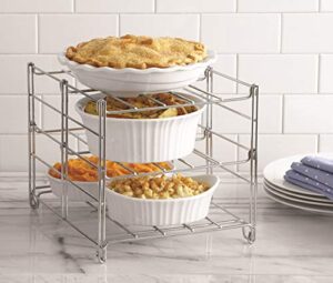 nifty 3-tier oven rack – non-stick, dishwasher safe, use for cooking casseroles, compact collapsible kitchen storage, chrome-plated steel construction