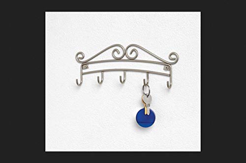 Scroll Wall Mount 5 Hook Key Rack Office Mudroom Entryway Organizer with Hooks for Coats, Leashes, Keys, Scarves and more, Satin Nickel