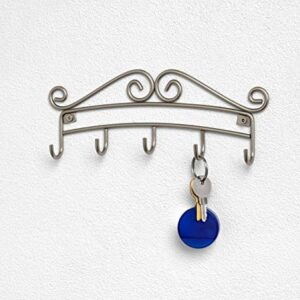 Scroll Wall Mount 5 Hook Key Rack Office Mudroom Entryway Organizer with Hooks for Coats, Leashes, Keys, Scarves and more, Satin Nickel