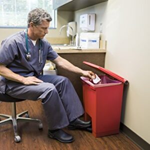 Rubbermaid Commercial Products Legacy Step-On Trash Can/Container, 12-Gallon, Red, Hands-Free Sanitary Use Garbage Can for Medical Waste in Hospitals/Lab/Emergency/Patient Rooms