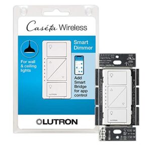 lutron caséta wireless smart lighting dimmer switch for wall and ceiling lights | pd-6wcl-wh | white