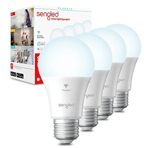 sengled alexa light bulb, wifi bulbs, smart bulbs, smart bulbs that work with alexa and google assistant, a19 daylight (5000k) no hub required, 800lm 60w high cri>90 equivalent, 4 pack