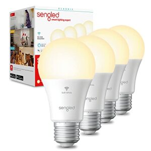 sengled alexa light bulb, wifi light bulbs, smart light bulbs, smart bulbs that work with alexa & google assistant, a19 soft white (2700k) no hub required, 800lm 60w equivalent high cri>90, 4 pack