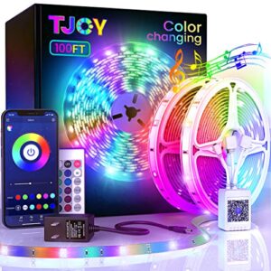 100ft bluetooth led strip lights, smd5050 music sync led lights strip, rgb color changing led lights with remote,smart phone app control, led lights for bedroom,tv,room diy (app+remote +mic/50ftx2)