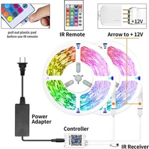 100ft Bluetooth LED Strip Lights, SMD5050 Music Sync LED Lights Strip, RGB Color Changing LED Lights with Remote,Smart Phone APP Control, LED Lights for Bedroom,TV,Room DIY (APP+Remote +Mic/50ftx2)