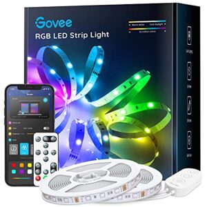 govee 32.8ft color changing led strip lights, bluetooth led lights with app control, remote, control box, 64 scenes and music sync lights for bedroom, room, kitchen, party, 2 rolls of 16.4ft