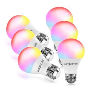 daybetter smart light bulbs, rgbcw wi-fi color changing led bulbs compatible with alexa & google home assistant, a19 e26 9w 800lm multicolor led light bulb, no hub required, light bulbs 6 pack