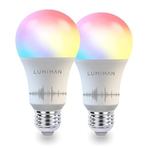 lumiman smart light bulbs, wifi alexa light bulb, led color changing dimmable smart bulb, warm to cool white a19 e26 7.5w 800lm, works with alexa google home, no hub required, 2 pack