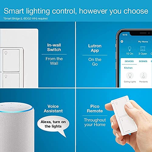 Lutron Caséta Wireless Smart Lighting Switch for All Bulb Types or Fans | PD-6ANS-LA | Light Almond