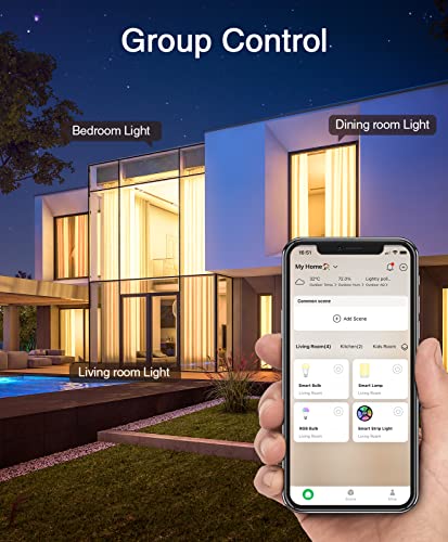 GHome Smart Light Bulbs, E26 A19 LED Bulb Compatible with Alexa & Google Home, App Remote Control, 8W Dimmable 2700K Warm White 800 Lumens, 2.4GHz WiFi, No Hub Required, 6 Pack