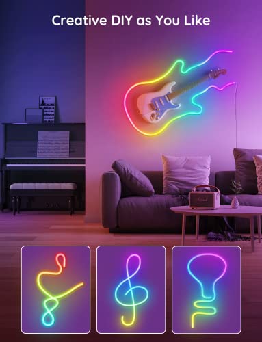 Govee Neon Rope Lights, RGBIC Rope Lights with Music Sync, DIY Design, Works with Alexa, Google Assistant, Gaming Lights, 10ft LED Strip Lights for Bedroom Living Room Decor (Not Support 5G WiFi)