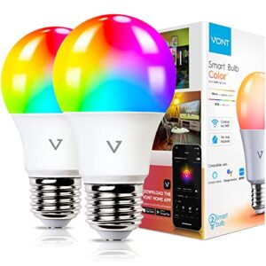 smart light bulbs [2 pack], wifi 2.4ghz & bluetooth 5.0, compatible w/ alexa & google without hub, dimmable, music sync, schedules, color changing light bulb rgbw smart bulb led bulb, a19/e26 9w 810lm