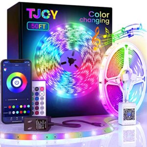 50ft bluetooth led strip lights, smd5050 music sync led lights strip，rgb color changing led lights with remote, smart phone app control, led lights for bedroom, tv, room diy (app+remote +mic/50ftx1)