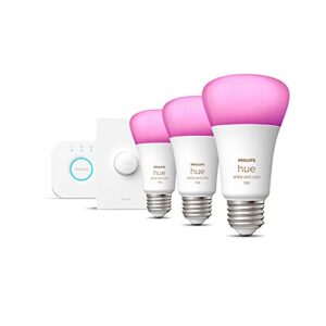 Philips Hue White and Color Ambiance Medium Lumen (75W) Smart Button Starter Kit, Hub Included, 16 Millions Colors, Works with Amazon Alexa, Google Assistant, Apple HomeKit (New Version)