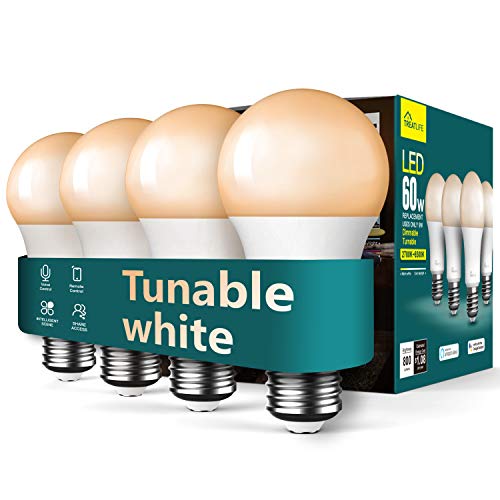 TREATLIFE Smart Light Bulbs, WiFi LED Light Bulb, Dimmable Smart Bulb Works with Alexa, Google Home, SmartThings, Warm White& Cool White(2700K-6500K), 2.4Ghz, 800LM, E26, A19, 9W, No Hub Required