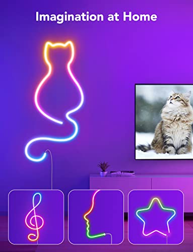 Govee Neon Rope Lights RGBIC, 16.4ft LED Strip Lights Music Sync, Customizable DIY Design, Works with Alexa Google Assistant, Personalized Neon Lights for Gaming Room Wall Decor (Not Support 5G WiFi)