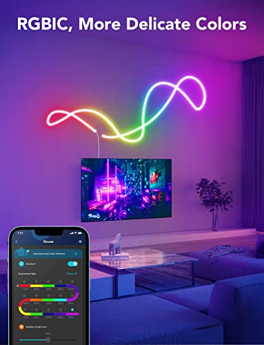 Govee Neon Rope Lights RGBIC, 16.4ft LED Strip Lights Music Sync, Customizable DIY Design, Works with Alexa Google Assistant, Personalized Neon Lights for Gaming Room Wall Decor (Not Support 5G WiFi)