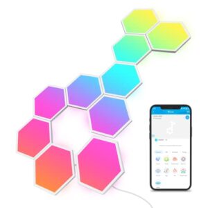 govee glide hexa light panels, rgbic led hexagon wall lights, wi-fi smart home decor creative lights with music sync, works with alexa google assistant for living room, bedroom, gaming rooms,10 pack