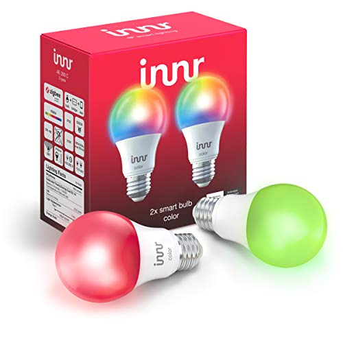 innr Color Smart Bulb A19, Works with Philips Hue, Alexa, Hey Google, SmartThings (Hub Required), Zigbee, Lights, Dimmable RGBW LED Light Bulbs A19 with E26 Base, 60W Equivalent, 2-Pack, AE 280 C-2