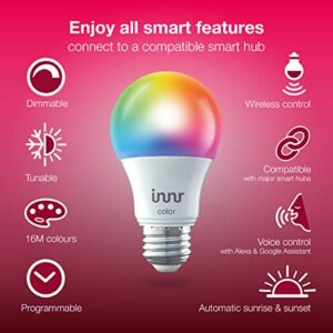 innr Color Smart Bulb A19, Works with Philips Hue, Alexa, Hey Google, SmartThings (Hub Required), Zigbee, Lights, Dimmable RGBW LED Light Bulbs A19 with E26 Base, 60W Equivalent, 2-Pack, AE 280 C-2