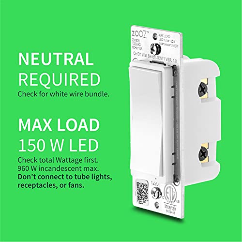 Zooz 700 Series Z-Wave Plus On/Off Switch ZEN71, White | Direct 3-Way (No Add-On Switch Needed) | Z-Wave Hub Required