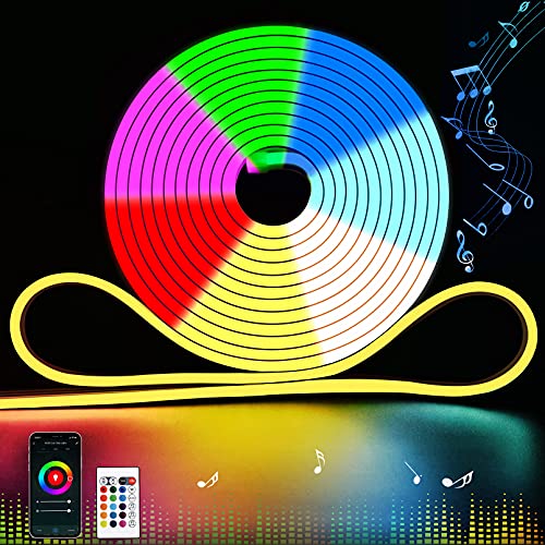 12v RGB Led Light Strip,Flexible Led Strip Lights IP65 Waterproof Cuttable Led Neon Flex Alexa WiFi Compatible Silicone 16.4ft Color Changing Bluetooth Phone App Control with Remote for Party DIY