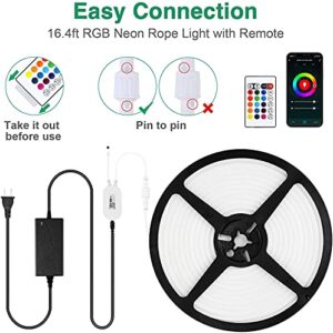 12v RGB Led Light Strip,Flexible Led Strip Lights IP65 Waterproof Cuttable Led Neon Flex Alexa WiFi Compatible Silicone 16.4ft Color Changing Bluetooth Phone App Control with Remote for Party DIY