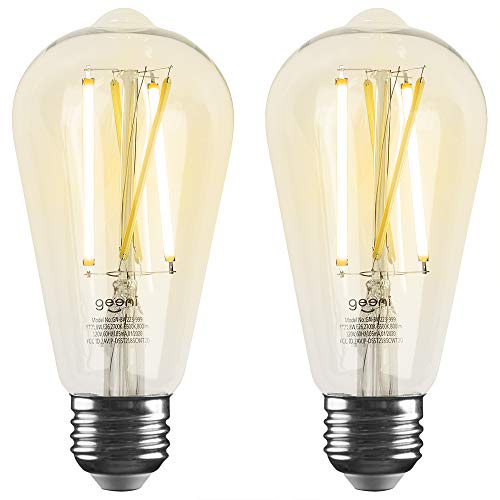 Geeni LUX Edison ST21 (ST64) Edison WiFi LED Smart Bulb, 2700K-6500K 8W, E26 Base, Dimmable, Tunable White Light, Works with Alexa & Google Home, 2 Pack