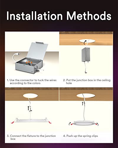 Lumary Recessed Lighting Slim 6 Inch Smart LED Recessed Lights 13W 1100LM WiFi Bluetooth LED Retrofit Downlight with Junction Box Work with Alexa/Google Assistant(6inch-4PCS)