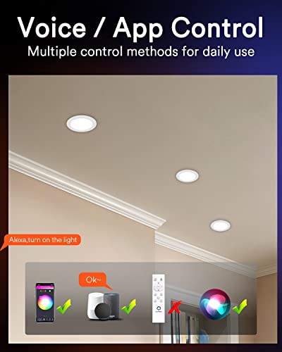 Lumary Recessed Lighting Slim 6 Inch Smart LED Recessed Lights 13W 1100LM WiFi Bluetooth LED Retrofit Downlight with Junction Box Work with Alexa/Google Assistant(6inch-4PCS)