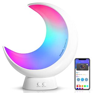 ecolor smart table lamp, rgb app control moon lamp, small lamp with scene mode and music mode, dimmable warm white light touch lamps for bedrooms and living room