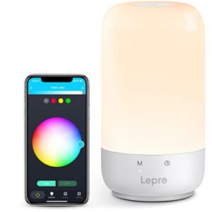 lepro smart table lamp, dimmable led touch lamp compatible with alexa and google assistant, tunable warm white bedside night light, rgb color changing ambient lamp for bedroom, silver, 2.4 ghz wifi