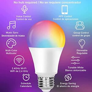 OHLUX Smart WiFi & Bluetooth Alexa Light Bulbs, 10W (100W Equivalent) Color Changing Light Bulbs with Music Sync, Work with Alexa Google Home Siri, A19 E26 900LM 4Pack