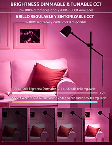 OHLUX Smart WiFi & Bluetooth Alexa Light Bulbs, 10W (100W Equivalent) Color Changing Light Bulbs with Music Sync, Work with Alexa Google Home Siri, A19 E26 900LM 4Pack