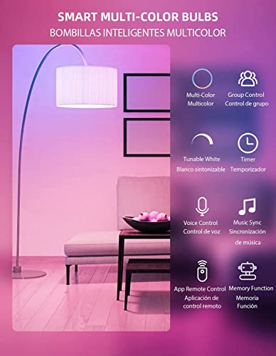 OHLUX Smart WiFi & Bluetooth Alexa Light Bulbs, 10W (100W Equivalent) Color Changing Light Bulbs with Music Sync, Work with Alexa Google Home Siri, A19 E26 900LM 4Pack