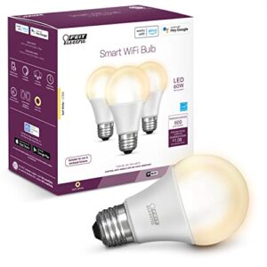 feit electric smart light bulbs, 2.4 ghz wifi light bulbs, no hub needed, works with alexa and google, dimmable 60 watt = led 9w, om60/927ca/ag/3, 2700k soft white, 3 pack