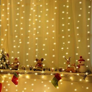 195 LED Curtain Tapestry Backdrop String Lights, 8 Strings 6.6x4.9Ft Tapestry Fairy String Light with Remote, 8 Modes Window Wall Hanging Light Strings for Bedroom Indoor Outdoor Graduation Decor