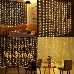 195 LED Curtain Tapestry Backdrop String Lights, 8 Strings 6.6x4.9Ft Tapestry Fairy String Light with Remote, 8 Modes Window Wall Hanging Light Strings for Bedroom Indoor Outdoor Graduation Decor