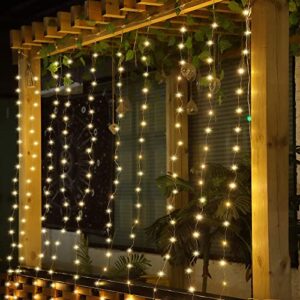 195 LED Curtain Tapestry Backdrop String Lights, 8 Strings 6.6x4.9Ft Tapestry Fairy String Light with Remote, 8 Modes Window Wall Hanging Light Strings for Bedroom Indoor Outdoor Graduation Decor