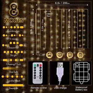 195 LED Curtain Tapestry Backdrop String Lights, 8 Strings 6.6x4.9Ft Tapestry Fairy String Light with Remote, 8 Modes Window Wall Hanging Light Strings for Bedroom Indoor Outdoor Graduation Decor