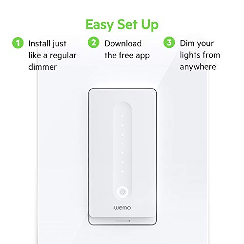 WeMo - WDS060 Wemo WiFi Smart Dimmer Switch (Dim + Control Lights from Anywhere w/App, Voice Control w/Alexa, Google Assistant, Apple HomeKit)