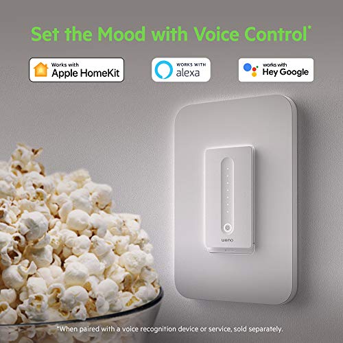 WeMo - WDS060 Wemo WiFi Smart Dimmer Switch (Dim + Control Lights from Anywhere w/App, Voice Control w/Alexa, Google Assistant, Apple HomeKit)