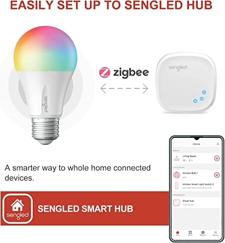 Sengled Zigbee Smart Light Bulbs, Smart Hub Required, Works with SmartThings and Echo with Built-in Hub, Voice Control with Alexa and Google Home, Color Changing 60W Eqv. A19 Alexa Light Bulb, 6 Pack